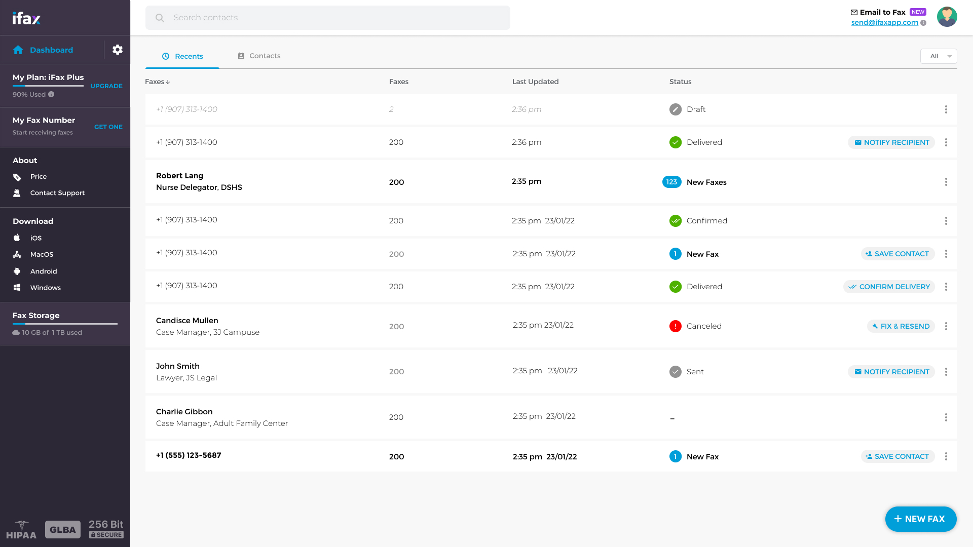 Fax Dashboard: Monitor Online Fax Activity - iFax