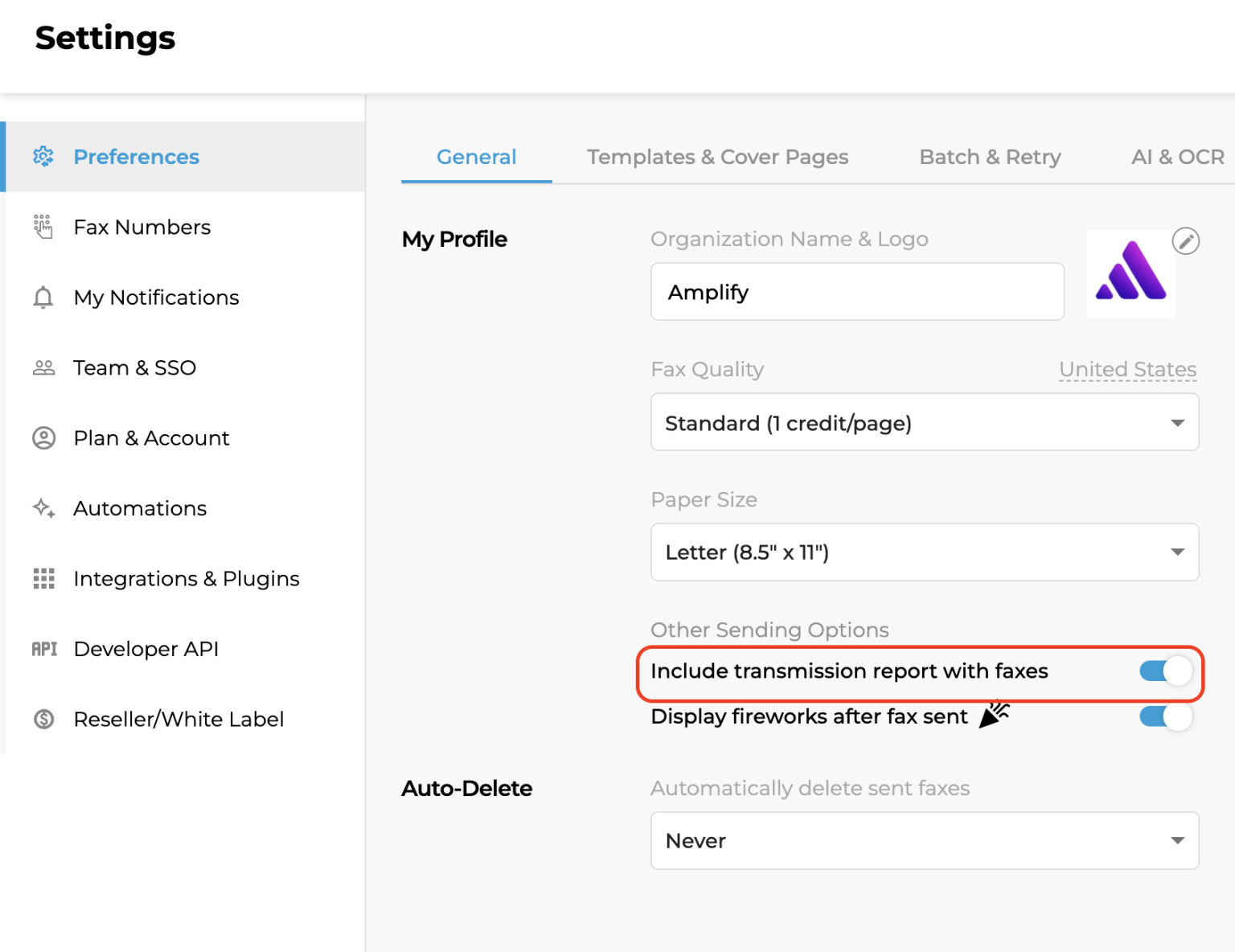 Online Fax Configuration: Set Fax Options and Settings